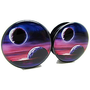 Pierced Republic Purple Planets & Moon Ear Plugs - Acrylic Screw-On - 10 Sizes - Pair (2 Gauge (6mm))