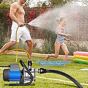 PANRANO 1.6HP Water Pump Electric Shallow Well Pump Portable Water Transfer Stainless Steel Pumps with 6 Accessories for Pool Draining Home Garden Lawn Irrigation Farm Water Removal Sprinkler System