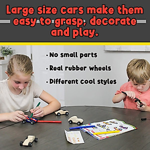 Attatoy DIY Craft Wood Car Kit (5-Pack); Unfinished Mini Wooden Race Car Craft Project for Kids