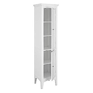 Elegant Home Fashions Glancy Linen Tower Freestanding Cabinet Tall Narrow Bathroom Kitchen Living Room Storage with 2 Shutter Doors 5 Tier Shelves, White, Standard