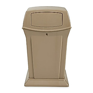 Rubbermaid Commercial Structural Foam 45-Gallon Ranger Fire-Safe Trash Can, Square, Beige