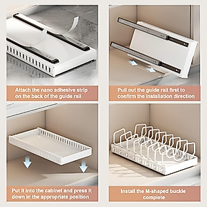 OUTIOE Pots and Pans Organizer Under Cabinet,Sliding Pot Lid Organizer for Cabinet,Pull Out Cabinet Organizer with 8 Adjustable Dividers (Black) (Black)