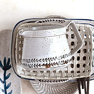 Creative Co-Op Stoneware Creamer with Debossed Pattern, Antique White and Blue Reactive Glaze, 6" L x 4" W x 4" H