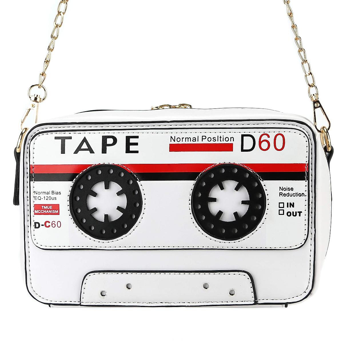 QiMing Retro Tape Shaped Evening Purse,PU Audio Cassette Crossbody HandBag for Women(White)