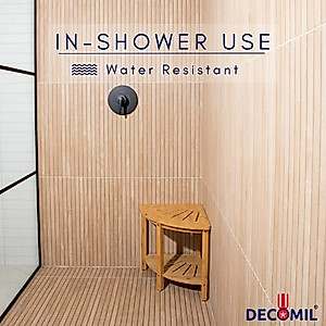DECOMIL - Bamboo Corner Shower Bench, Bathroom Shower Stool with Storage | Nonslip Feet & Waterproof Bench | Perfect for Bath , Spa and Home Décor