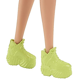 Barbie Fashionistas Doll #190 with Purple-Streaked Blonde Hair, Romper Dress, Yellow Wedge Sneakers & Bracelet Accessory