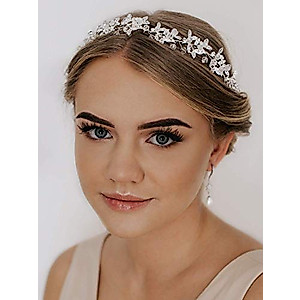 SWEETV Silver Rhinestone Wedding Headband Tiara Crystal Headpiece Bridal Hair Accessories for Bride Women
