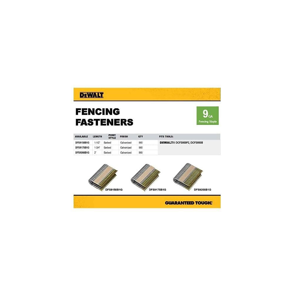 DEWALT DFS9175B1G 1.75" 9 GA Galvanized Barbed Fencing Staples