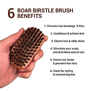 WavEnforcer Boar Bristle Pocket-Size Military Brush, Best Brush for Beards / Pocket / Purse / Travel Size, Medium Firmness