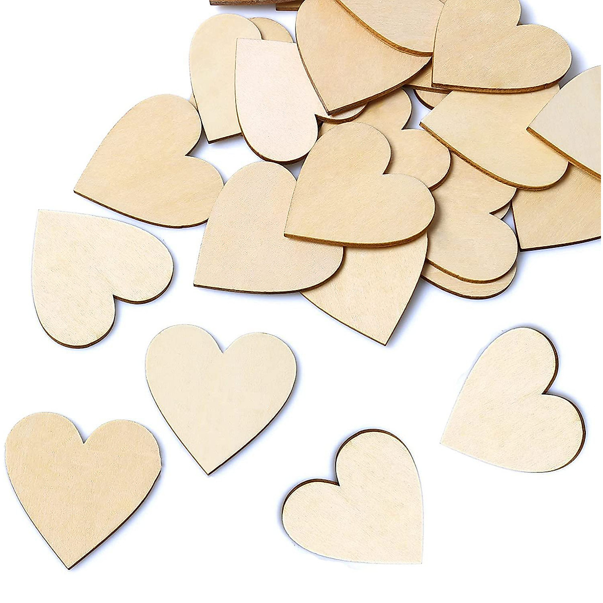 100 pcs Mini Rustic Wooden Love Heart Wedding Table Scatter Natural Wood Heart Crafts Children's DIY Manual Patch Home Decorations（30mm）