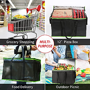 CIVJET 1-Pack Insulated Food Delivery Bag, XXX-Large Commercial Food Warmer for Uber Eats/Doordash, Insulated Reusable Grocery Cooler/Hot Bags, Tote Bag for Shopping/Travel, Black with Green Edge