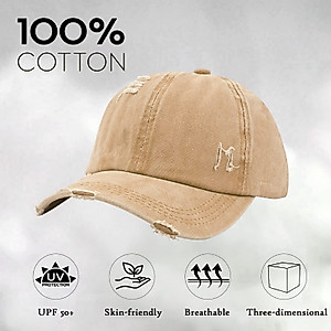 Criss Cross Ponytail Hat Women Washed Distressed Baseball Caps Adjustable High Messy Bun Ponycap