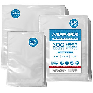 Avid Armor – Chamber Machine Pouches 3.5mil, Pre-Cut Chamber Vacuum Sealer Bags, Heavy Duty Seal Pouch, BPA-Free Chamber Sealer, Assorted Size Pack, 6"x8", 8"x10", 10"x10" - Pack of 300