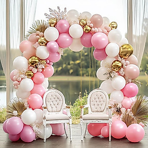Pink White Gold Balloon Garland Double Stuffed Pastel Light Pink Gold Balloons Blush Beige Latex Arch Kit for Baby Shower Birthday Bridal Wedding Anniversary Party Decorations