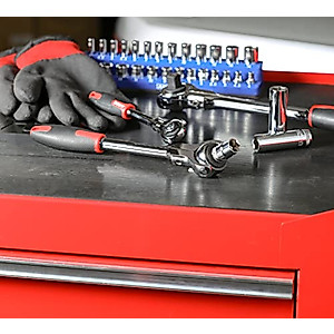 ARES 42022 – 3/8-Inch Drive 100-Tooth Swivel Head Ratchet - 270 Degree Swivel Action - Comfort Grip TPR Handle - Quick-Release Head Design – Chrome Vanadium Steel Construction – Mirror Polish Finish