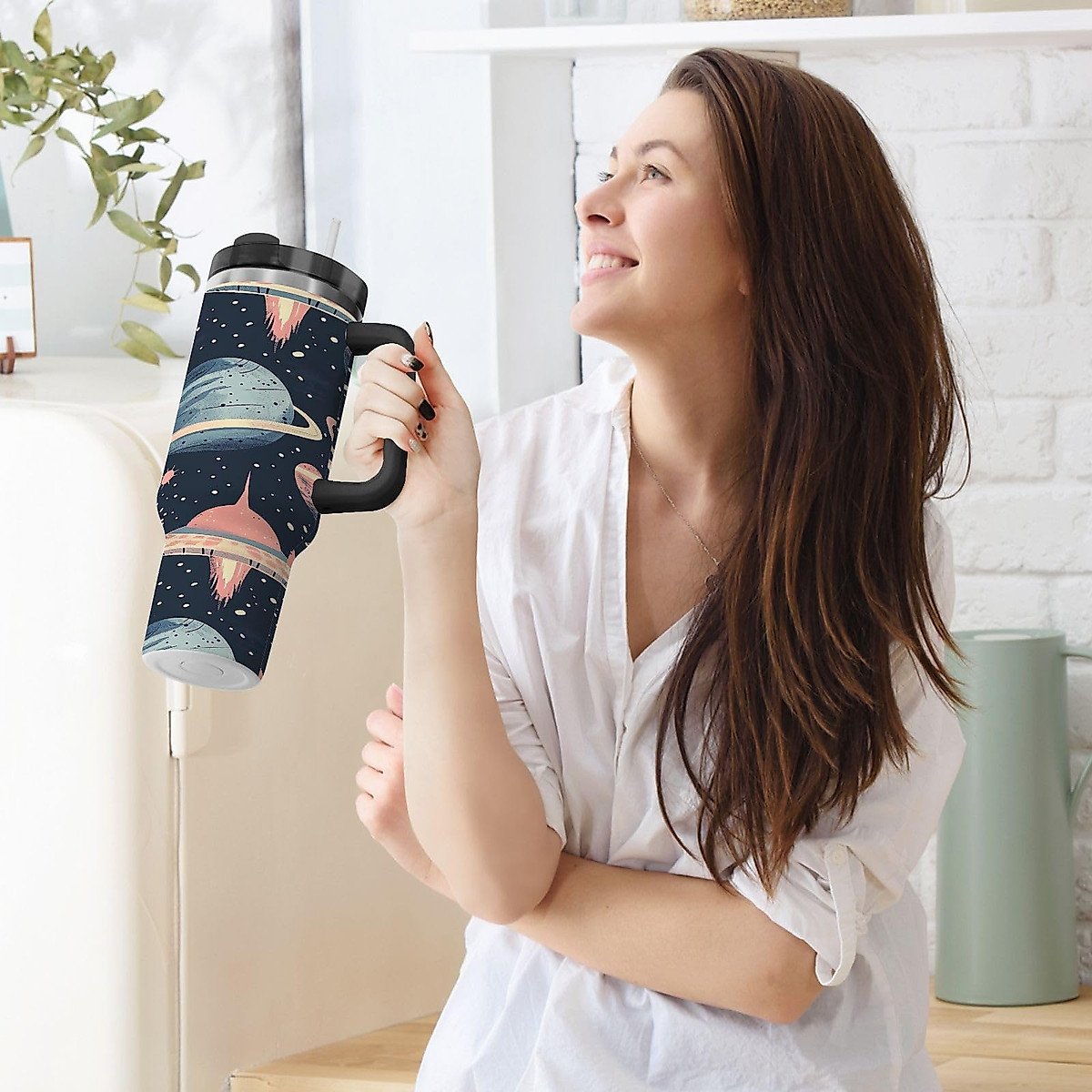 FRCSDIY Cosmic Planet Insulated Tumbler with Handle and Straw Lid,30oz Leakproof Stainless Steel Cup BPA-Free Water Bottle