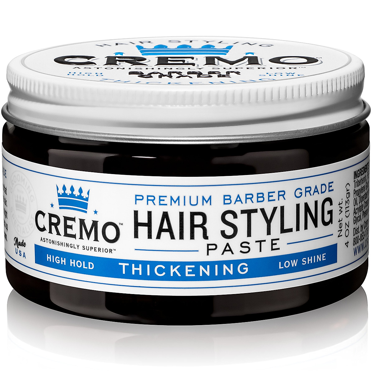 Cremo Mens Hair Paste - Premium Barber Grade Thickening Paste with High Hold and Low Shine, 4 Oz