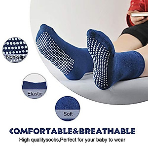 EPEIUS Baby Anti Slip Crew Socks 12 Pack with Grips for Toddlers Little Boys Girls Infants Kids Non Skid Value Pack,12-36 Months Black/White/Grey/Blue