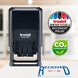 Trodat Printy 4750 Date Stamp with English Message Received – Self Inking, Red Ink Date and Blue Ink Text