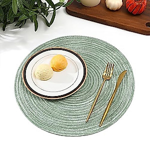 SHACOS Round Braided Placemats Set of 6 Two Tone Bicolor Woven Table Mats 15 inch Washable Dining Table Place Mats for Home Wedding Party, Sage Green White