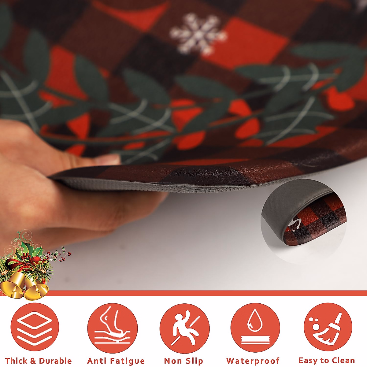 Capslpad Buffalo Plaid Christmas Kitchen Rugs Set of 2 Snowman Santa Claus Xmas Kitchen Floor Mats Non Slip Anti Fatigue Kitchen Mats for Floor Merry Christmas Cushioned Kitchen Rug Holiday Decor