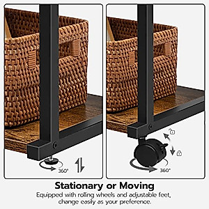 HOOBRO Mobile Printer Stand, 3-Tier Printer Cart Under Desk with Storage, Industrial Adjustable Rolling Cart , Sturdy Little Table on Wheels for Home Office, Rustic Brown and Black BF28PS01