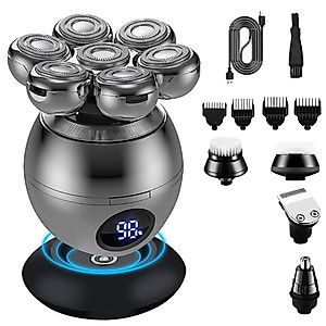Head Shavers for Bald Men, 5 In 1 Shaver Electric Shaver Men Grooming Kit Wet Dry Beard Hair Trimmer Electric Razor Rechargeable Bald Head Shaving Machine LCD Display