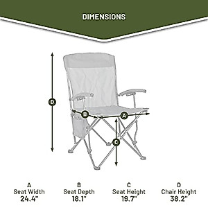 TIMBER RIDGE Folding Hot and Cold Camping Lawn Chair Removable Seat Padded Side Pocket Carry Bag Included, Supports Up to 300 LBS, Grey