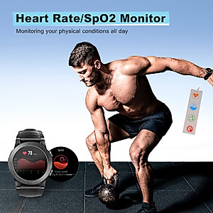 DR.VIVA Smart Watches for Men, Outdoor GPS Smartwatch Fitness Activity Tracker with Heart Rate Blood Oxygen Sleep Monitor, 1.3" HD Touch Screen 18-Day Battery 130 Sport Modes 5ATM Waterproof, Black