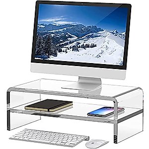 Egchi Clear Acrylic Monitor Stand Riser 2 Tier, 5.5 Inches High Clear Monitor Stand/Computer Desk Organizer Shelf for Multi Media Computer PC Storage Laptop