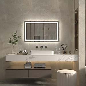 ExBrite 40x24 Inches LED Bathroom Lighted Mirror,Wall Mounted Mirror,Anti Fog,Dimmable,Dual Lighting Mode,Tempered Glass
