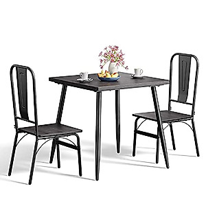 Gizoon 30" Dining Table Set for 2, 3-Piece Romantic Kitchen Table and Chairs with 1.2" Thick Board for Home, Apt, Balcony, Space-Saving, Heavy-Duty, Black