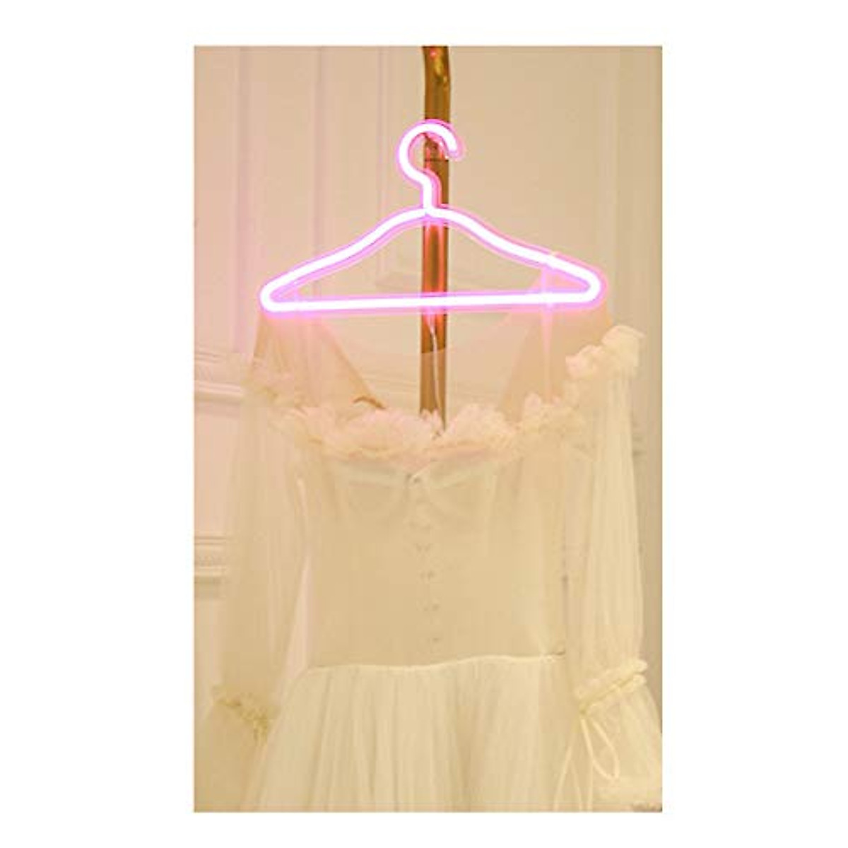 LED Cloth Hanger Neon Light Sign Wedding Dress Bedroom Romantic Decoration (Pink)