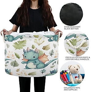 Storage Basket with Cotton Rope Handles Cute Dragon Large Laundry Basket Baby Blanket Basket Toy Clothes Organizer for Living Room, Laundry, Nursery