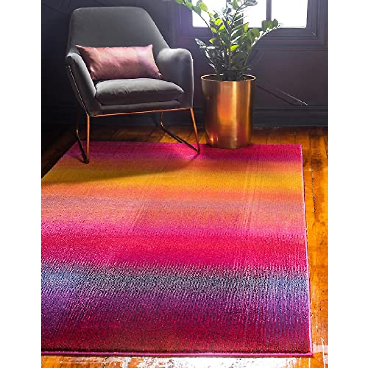 Unique Loom Estrella Collection, Gradient, Sunset, Abstract, Bright Colors Area Rug, 7 x 10 ft, Pink/Gold