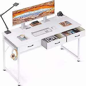 ODK 55 Inch Computer Desk with 3 Fabric Drawer, Home Office Desk Modern Work Writing Study Desk, White