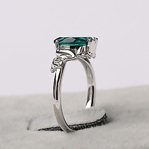 LUO 925 Sterling Silver Frog Ring Marquise Cut Created Emerald Ring Frog Jewelry Lovely Animal Ring Promise Ring for Women US Size 6.5