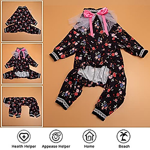 LovinPet Large Dog Onesie Pajamas, UV Protection, Anxiety Calming Dog Pajamas Under Dog Coats as Bottoming, 4 Legged Large Dog Jumpsuit, Stretchable Floral Black, Pink Prints Pajamas for Big Dogs