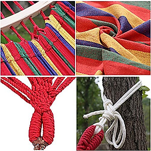 HappyGo Cotton Hammock with Spreader Bar 9ft Canvas Hammock with Tree Straps Carabiners Rainbow Hammock Swing to 550lbs for Patio, Backyard, Garden, Home Lounging Gift to Father`s Day Present