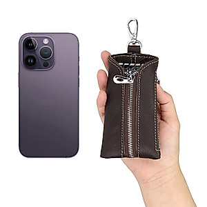 LFWATAXY Genuine Leather Key Holder Case - 6 Hooks with Coin Layer - Key Fob Cover - Ridge Key Holder - Leather Car Keychain