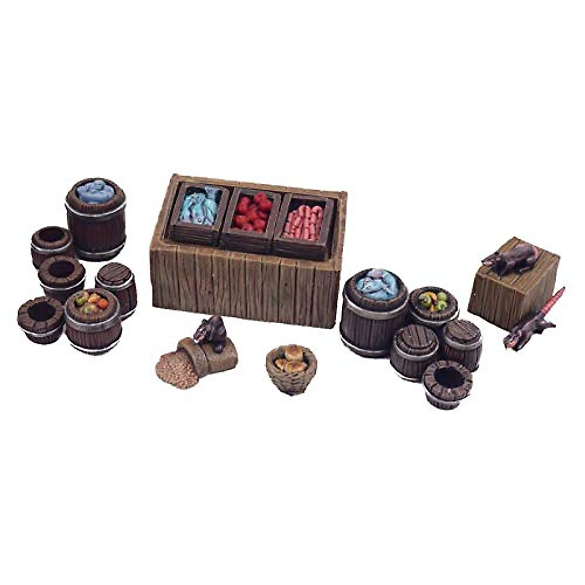 War World Gaming Fantasy Village Street Market Stall and Barrels Set – 28mm Heroic Scale Wargaming Terrain Model Diorama Scenery Wargame Tabletop Medieval Battle Wargame Battleboard