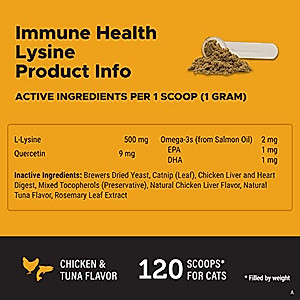 PetHonesty Immune Health Lysine - Supplement Powder for Cats - Immune Health, Cat Allergy Relief - Sneezing, Runny Nose, Watery Eyes - Cats & Kittens of All Ages - Omega 3s, L-Lysine - Chicken & Fish