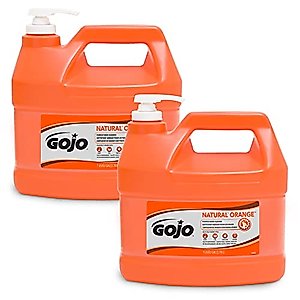 GOJO Natural* Orange Pumice Industrial Hand Cleaner, 1 Gallon Quick Acting Lotion Hand Cleaner with Pumice Pump Bottle (Pack of 2) - 0955-02