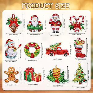 12 Pieces Christmas Diamond Painting Keychain 5D DIY Diamond Painting Kit Christmas Hanging Diamond Art Kits Diamond Art Christmas Ornaments for Kids Christmas Crafts Family Decor (Santa Style)