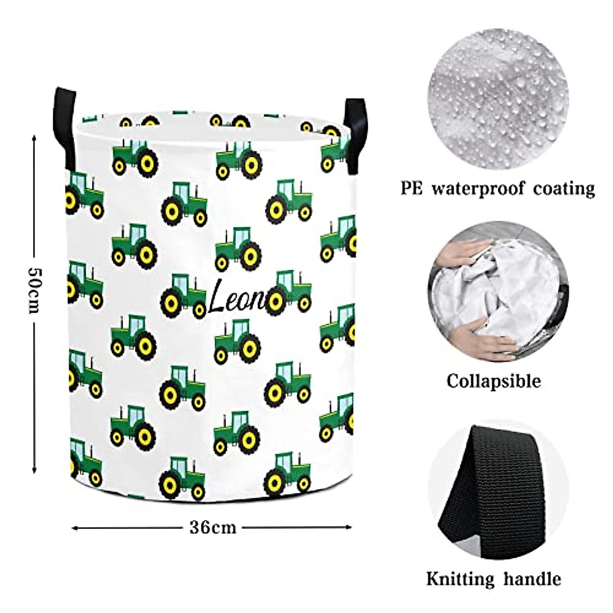 Personalized Farm Tractor Laundry Basket with Name Waterproof Foldable Storage Bin for Bathroom Home Office Cloth Toy