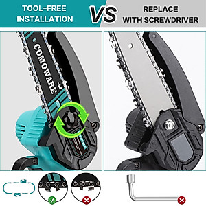 COMOWARE Mini Chainsaw Cordless, 6" Small Chainsaw with 2Pcs 2.0Ah Batteries, Portable Hand Chainsaw, Mini Chainsaw 6 Inch Cordless, Handheld Chainsaw Battery Powered for Tree Branch Trimming