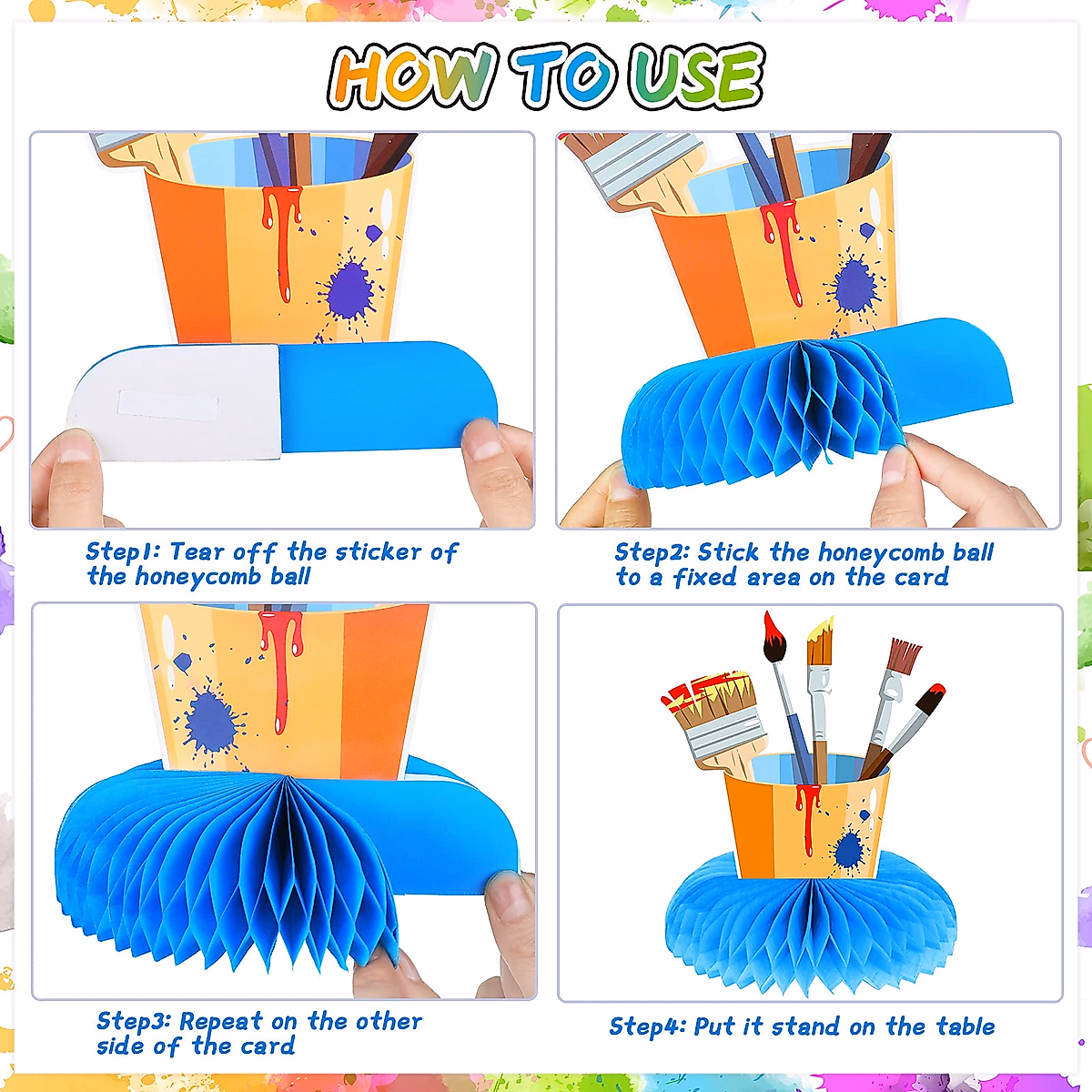 Gersoniel 9 Pieces Paint Party Decorations Art Honeycomb Centerpiece Paint Splatter Party Supplies for Art Painting Theme Birthday Party Baby Shower Decorations