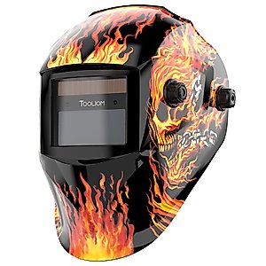 TOOLIOM Welding Helmet Auto Darkening Solar Powered with Adjustable Shade 4/9-13 for TIG MIG ARC Flaming Skull Design Welder Mask