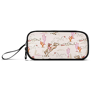 Fisyme Cowgirl Western American Pencil Case Large Capacity Pen Box Makeup Pouch Holder Organizer Stationery Bag for School Office College Traval Adults