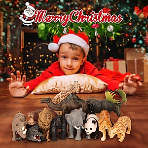 Safari Animal Toys Figures, 12 PCS Realistic Jumbo Wild Jungle Animals Figurines, Large African Zoo Animal Playset with Lion,Elephant,Giraffe, Plastic Animal Learning Toys for Kids Toddlers Boys